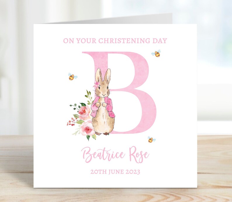 Personalised Peter Rabbit Pink Christening Card Baptism Card - Etsy