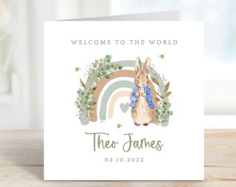 Personalised Peter Rabbit New Baby Card, New Baby, Personalised Card ...