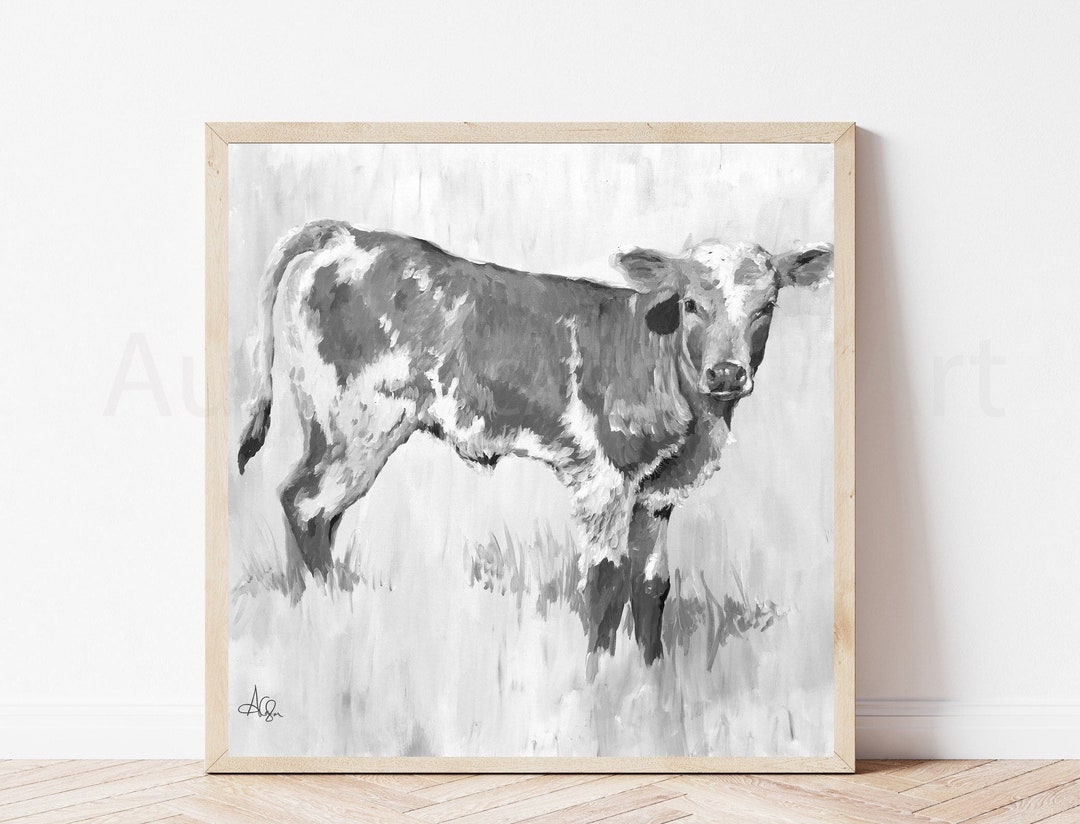 Calf Print, Black and White Calf Art , Calf Wall Art, Farm House Art ...