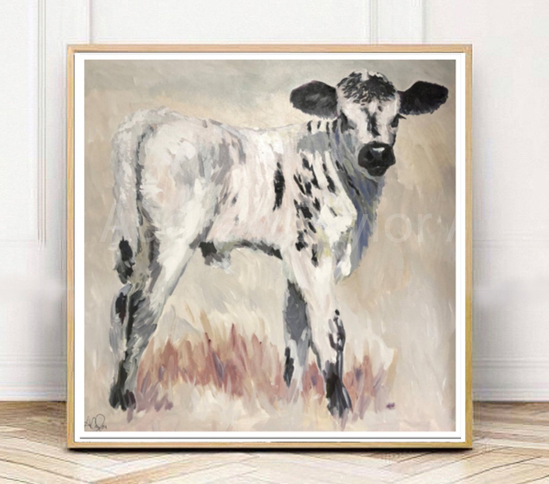 Calf Print, Calf Wall Art, Spotted Baby Calf Art, Longhorn Calf ...