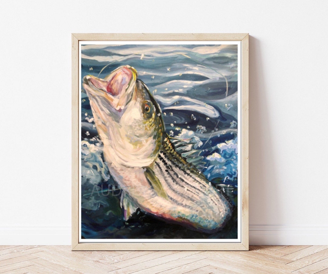 Striped Bass Print, Bass Print, Fishing Wall Art, Bass Fishing Art ...