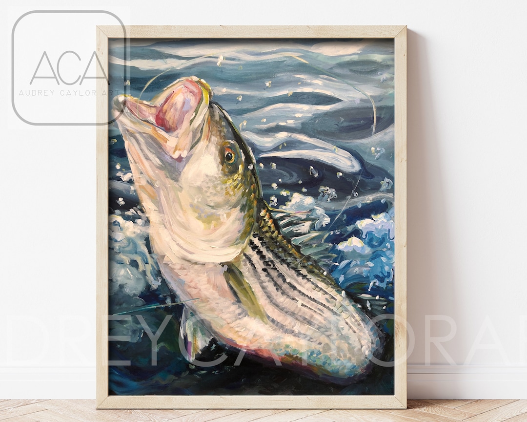 Striped Bass Print, Bass Print, Fishing Wall Art, Bass Fishing Art ...