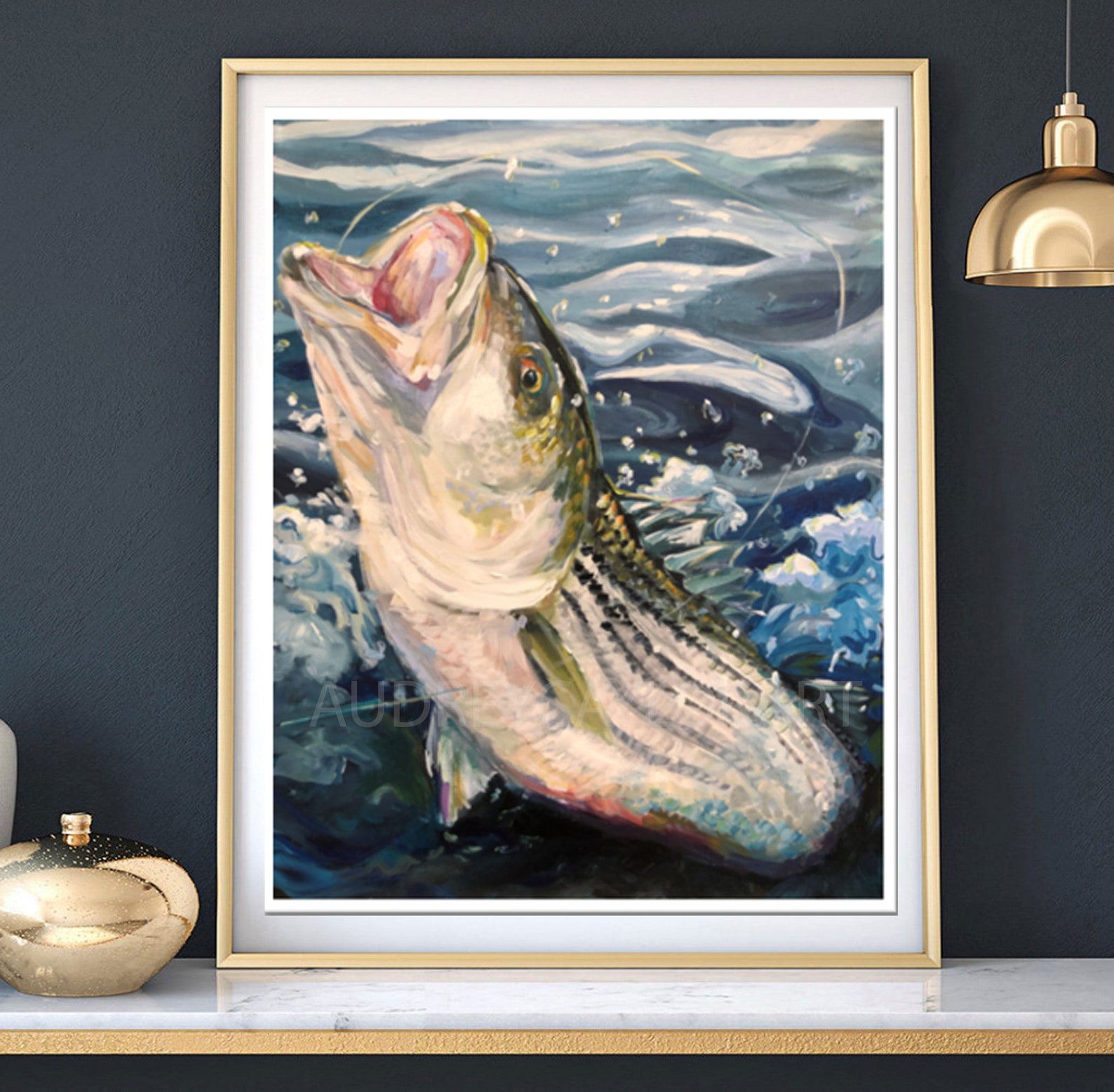 Striped Bass Print Bass Print Fishing Wall Art Bass Fishing - Etsy