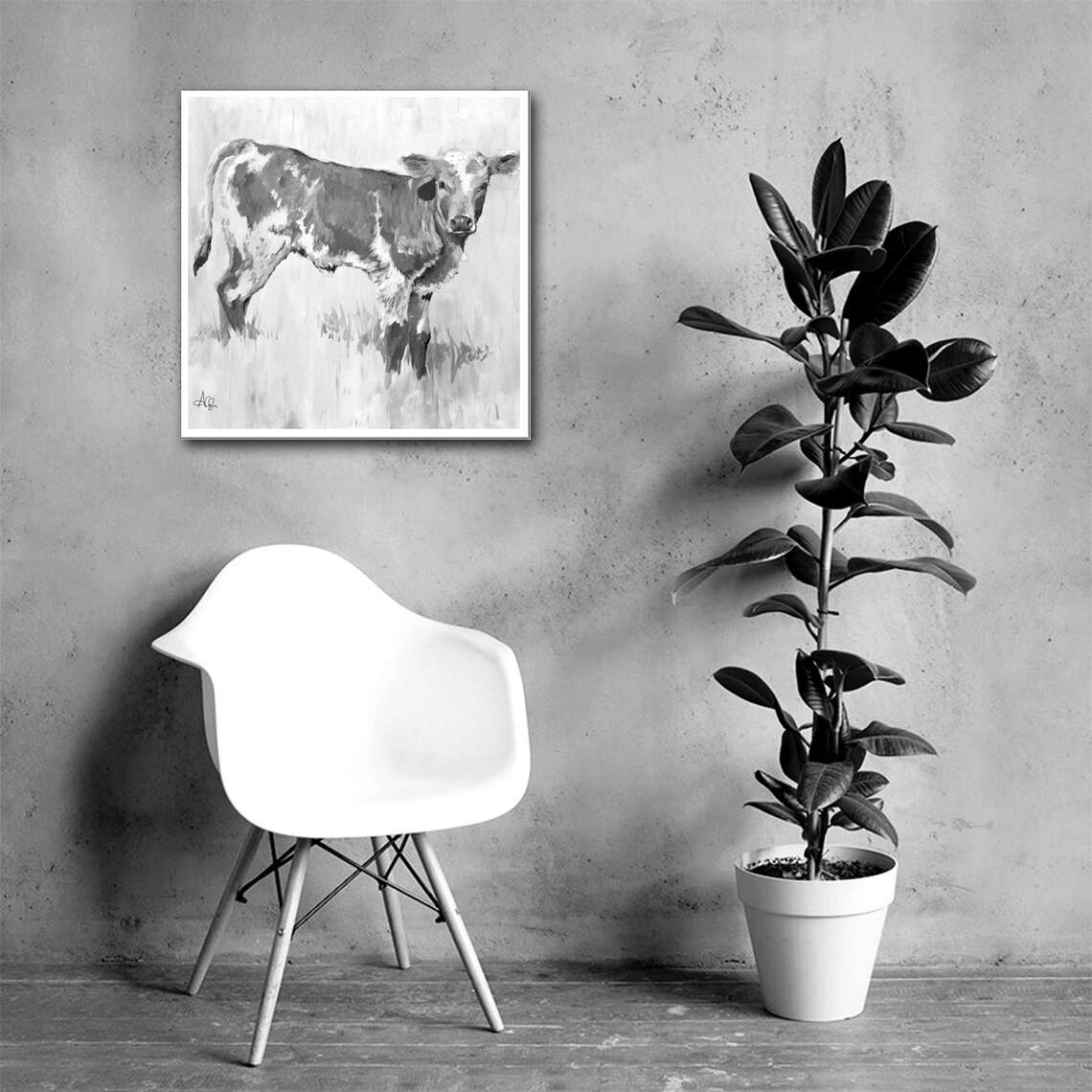 Calf Print Black and White Calf Art Calf Wall Art Farm - Etsy