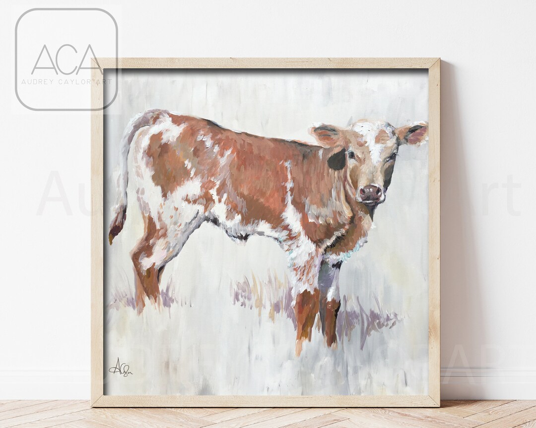 Calf Print, Calf Art , Calf Wall Art, Farm House Art, Caramel Longhorn ...