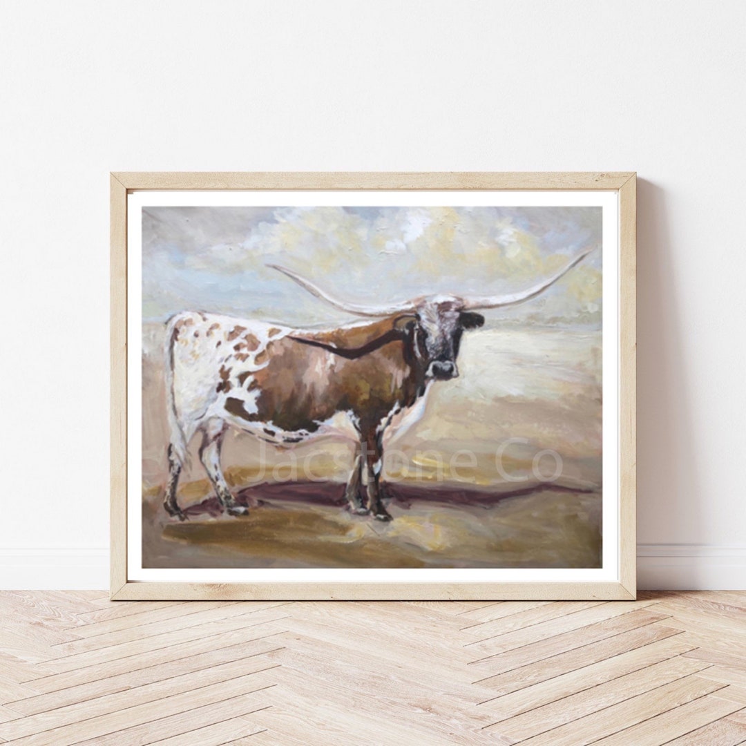 Texas Longhorn Cow Print, Cattle, Western Art, Longhorn Cattle, Cow ...