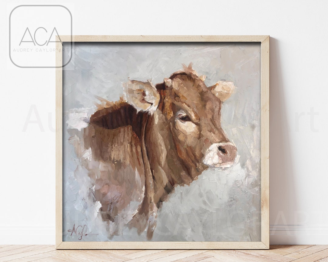 Calf Print, Calf Art, Wall Art, Farmhouse Art, Caramel Longhorn Calf ...