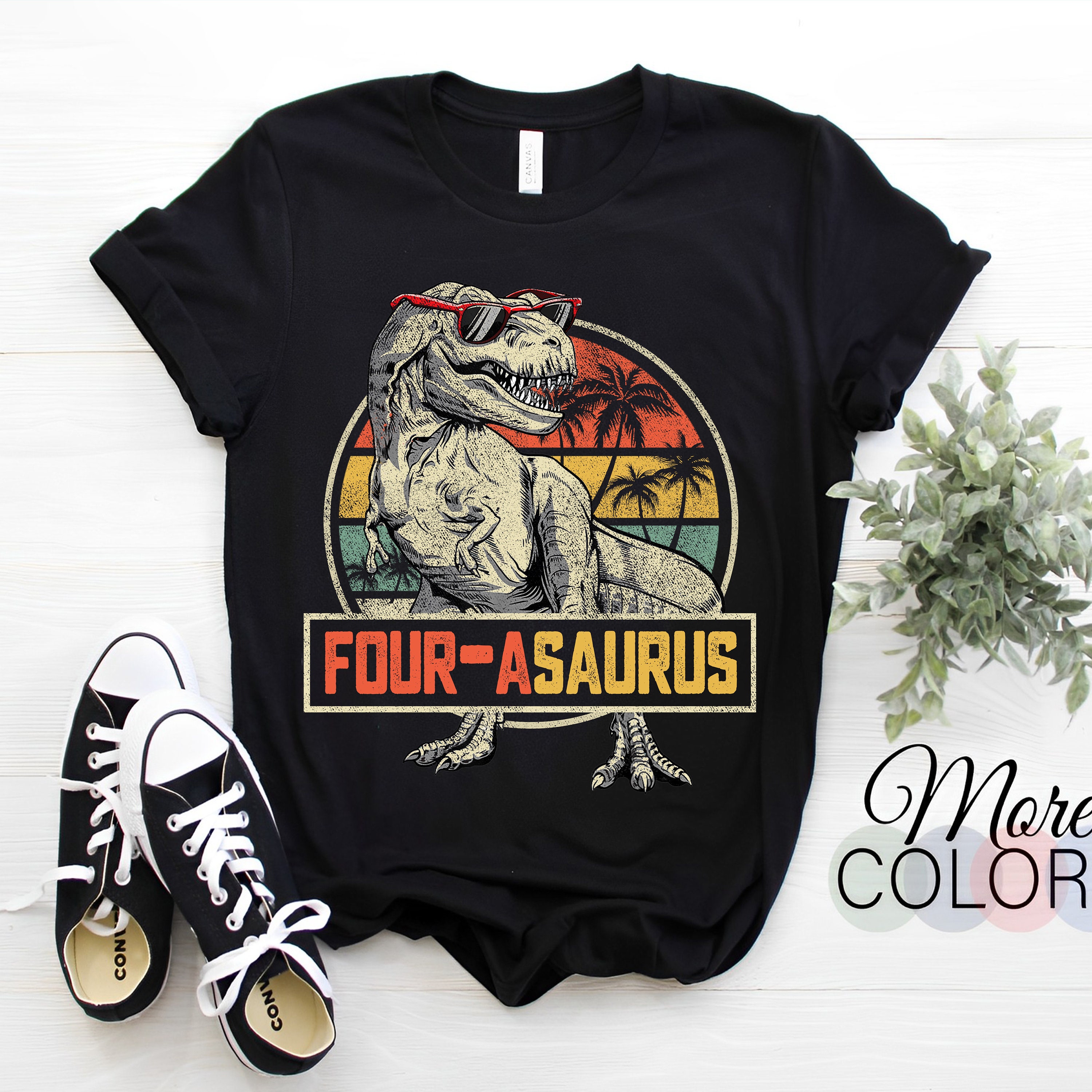 Four a Saurus Birthday T Rex Dino 4th Dinosaur Matching Png, 4th ...