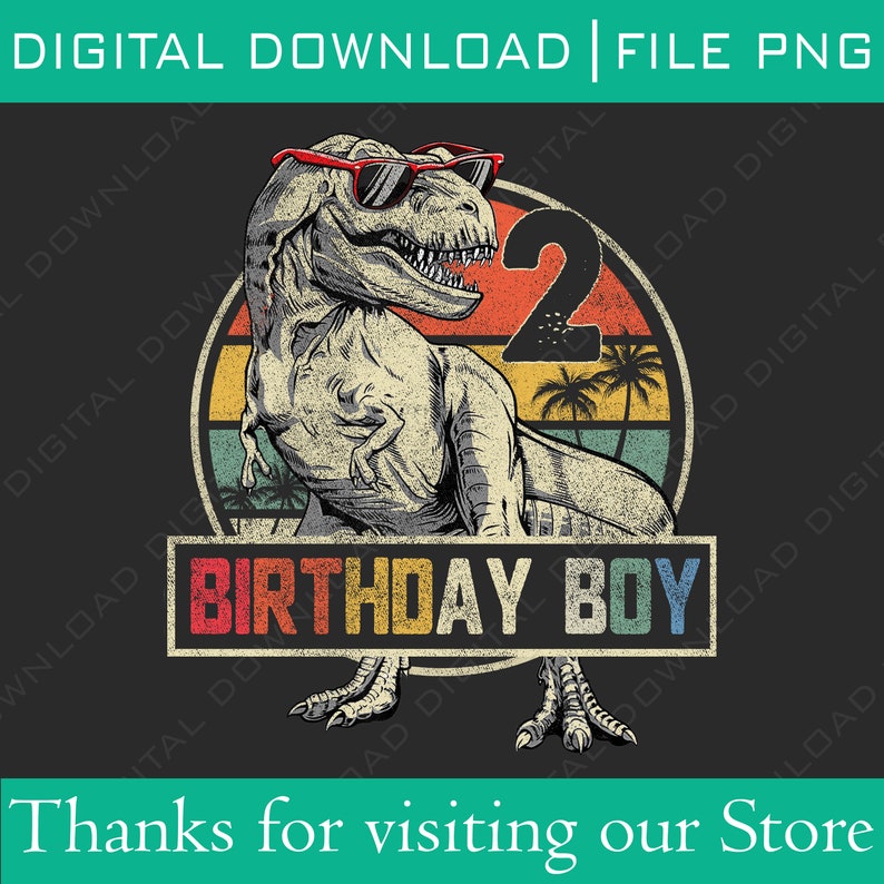 2nd Birthday Boy Dinosaur PNG 2nd Birthday Boy T Rex Birthday Dinosaur Vintage Second Saurus ...