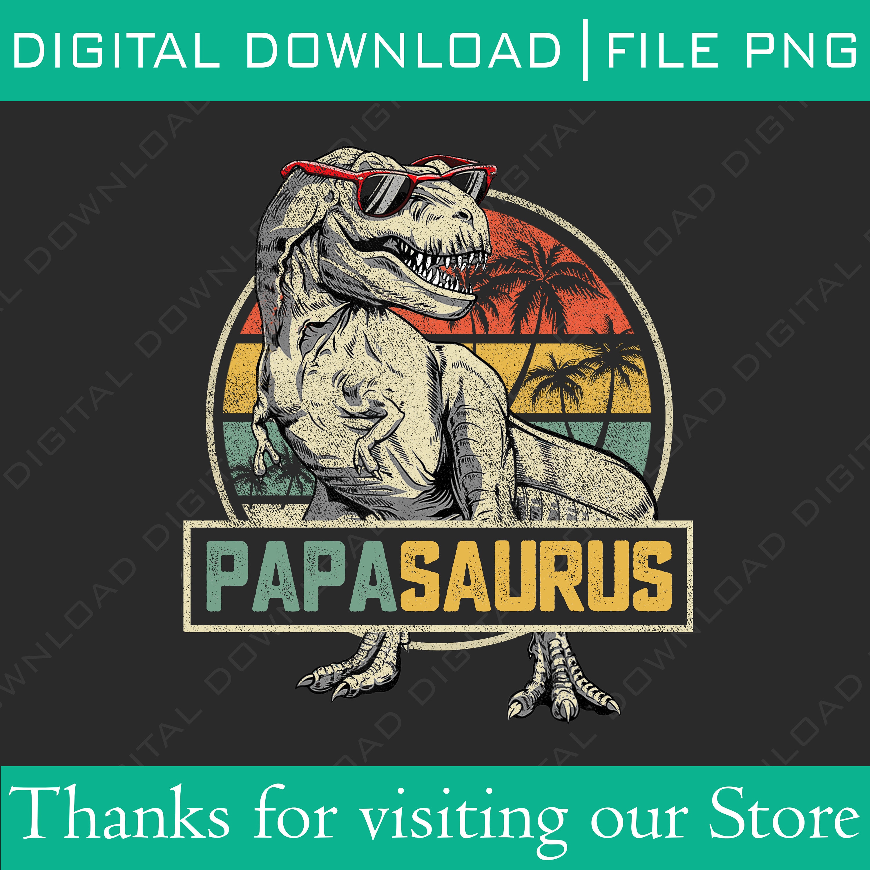 Papasaurus T Rex Funny Vintage Dinosaur Papa Saurus Father's Day Trex ...