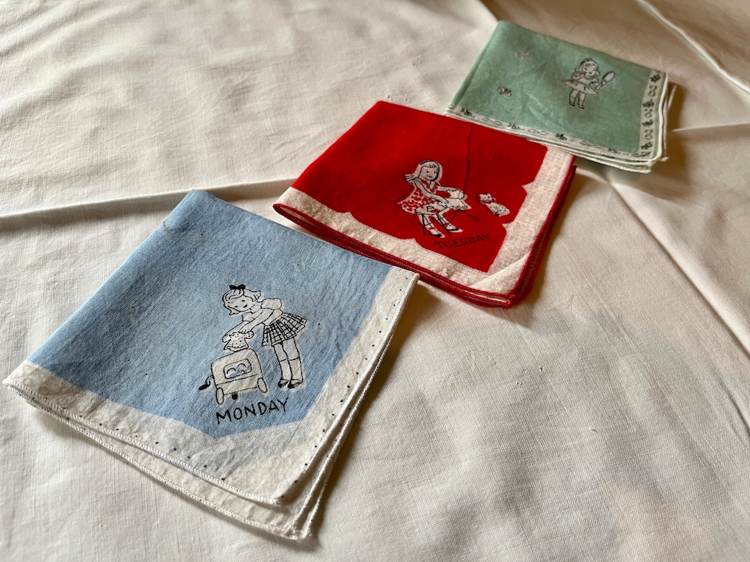 Sweet Vintage 1940s Set of Three Weekday Cotton Handkerchiefs With ...