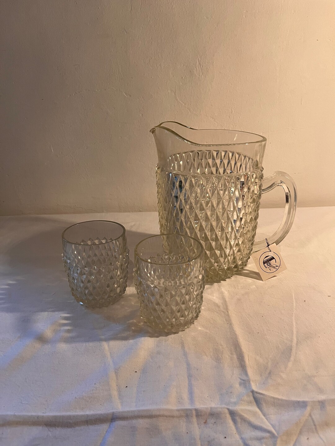 Cool 1950s 1960s Chunky Glass Water Jug With Pair of - Etsy