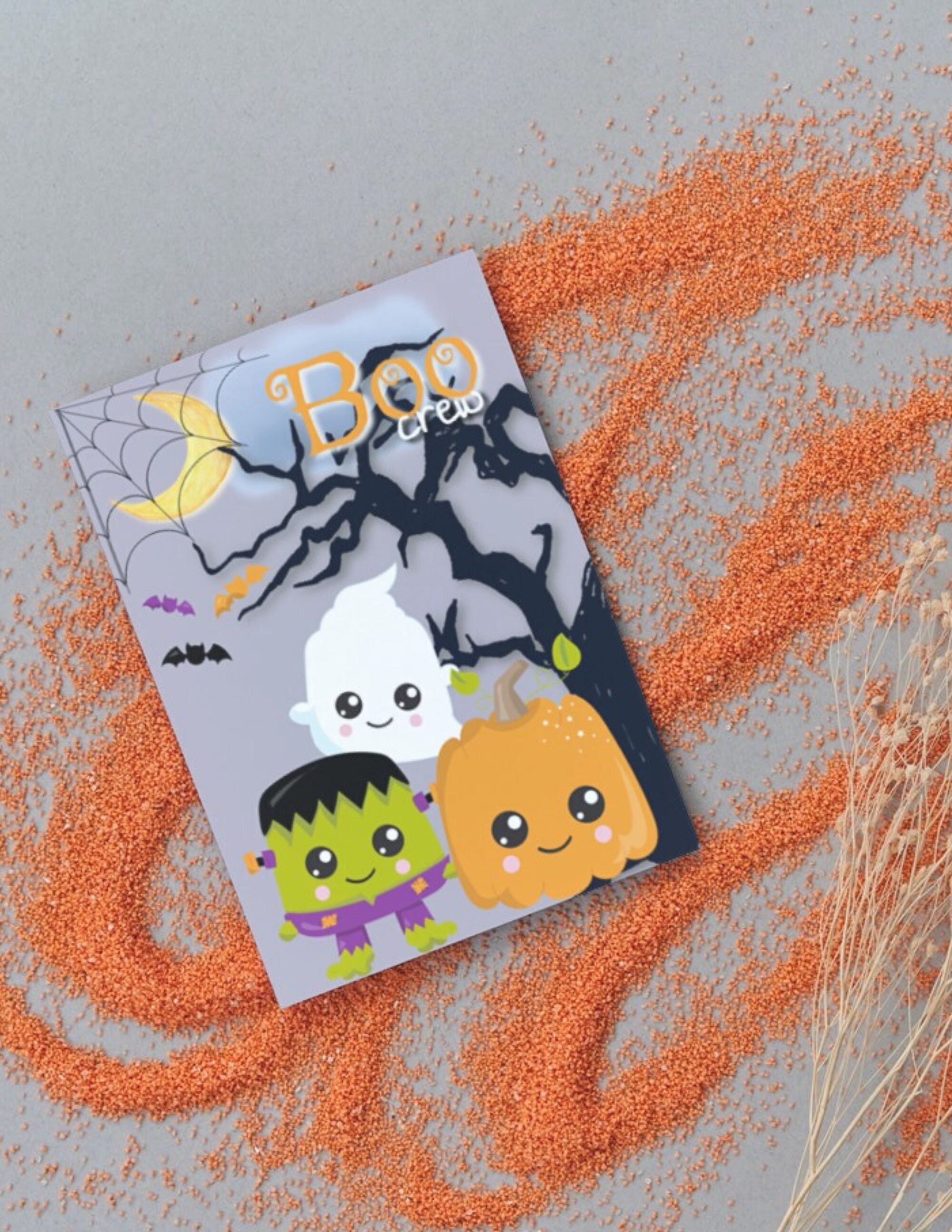 Boo Crew With Pumpkin, Monster, Ghost Cute Halloween Card Template ...