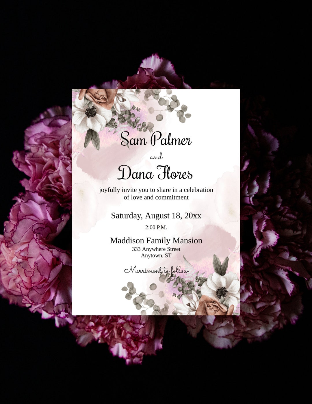 Antique Roses Wedding Invitation Template | Printable Wedding ...
