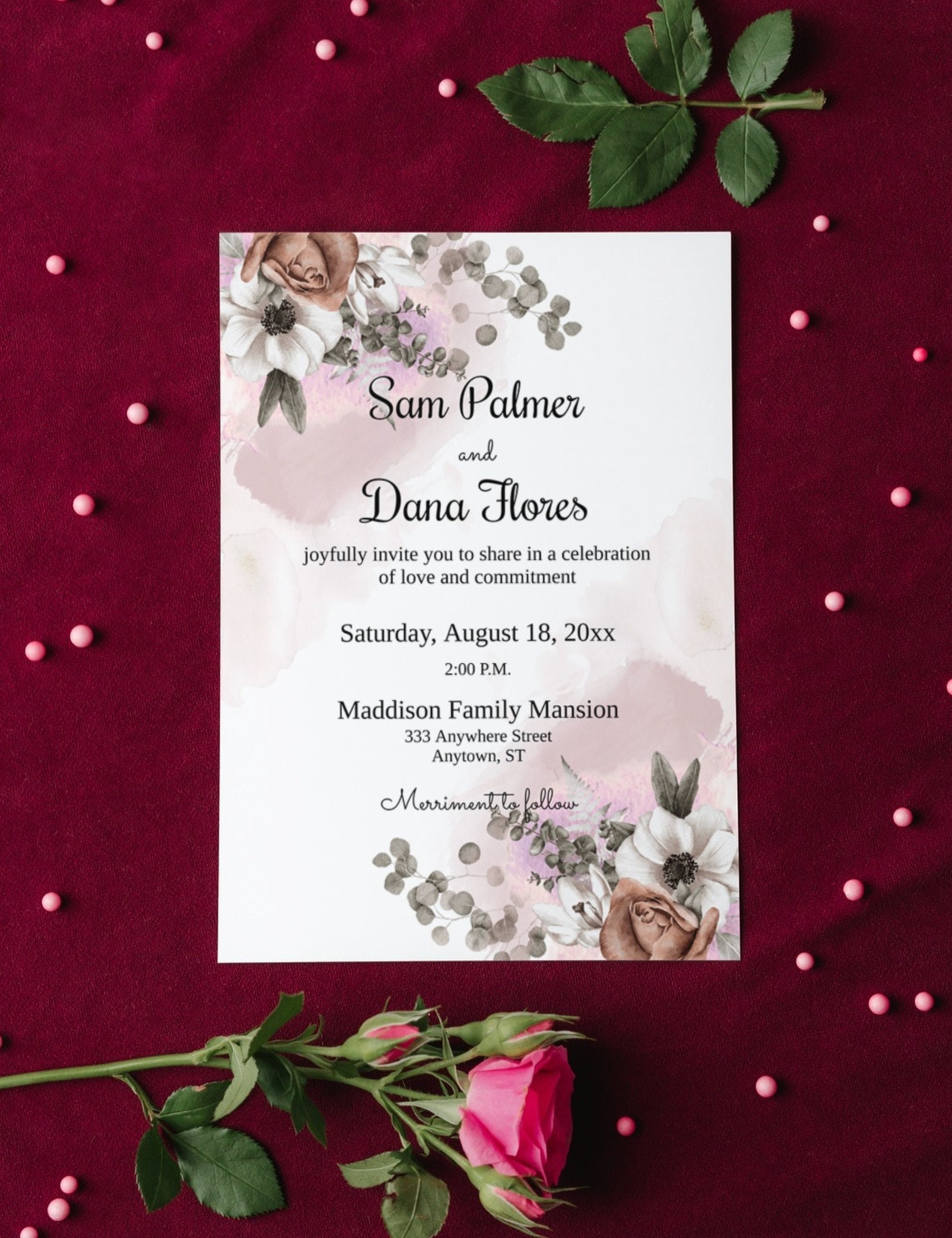 Antique Roses Wedding Invitation Template | Printable Wedding ...