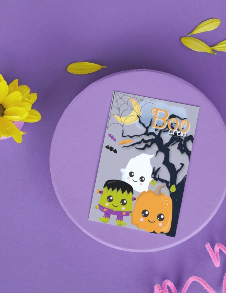Boo Crew With Pumpkin, Monster, Ghost Cute Halloween Card Template ...