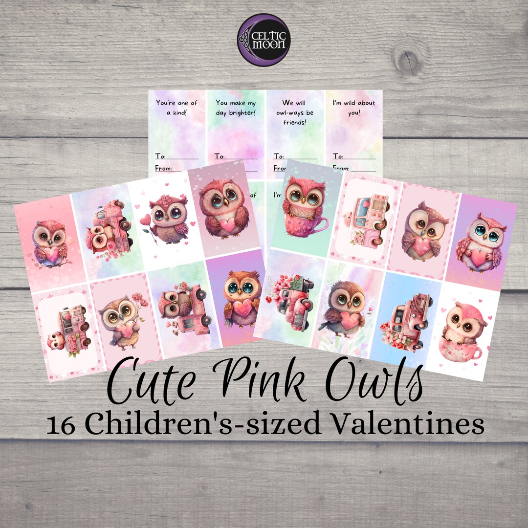 Cute Pink Owls Children's Printable Valentine Cards - 16 Different ...