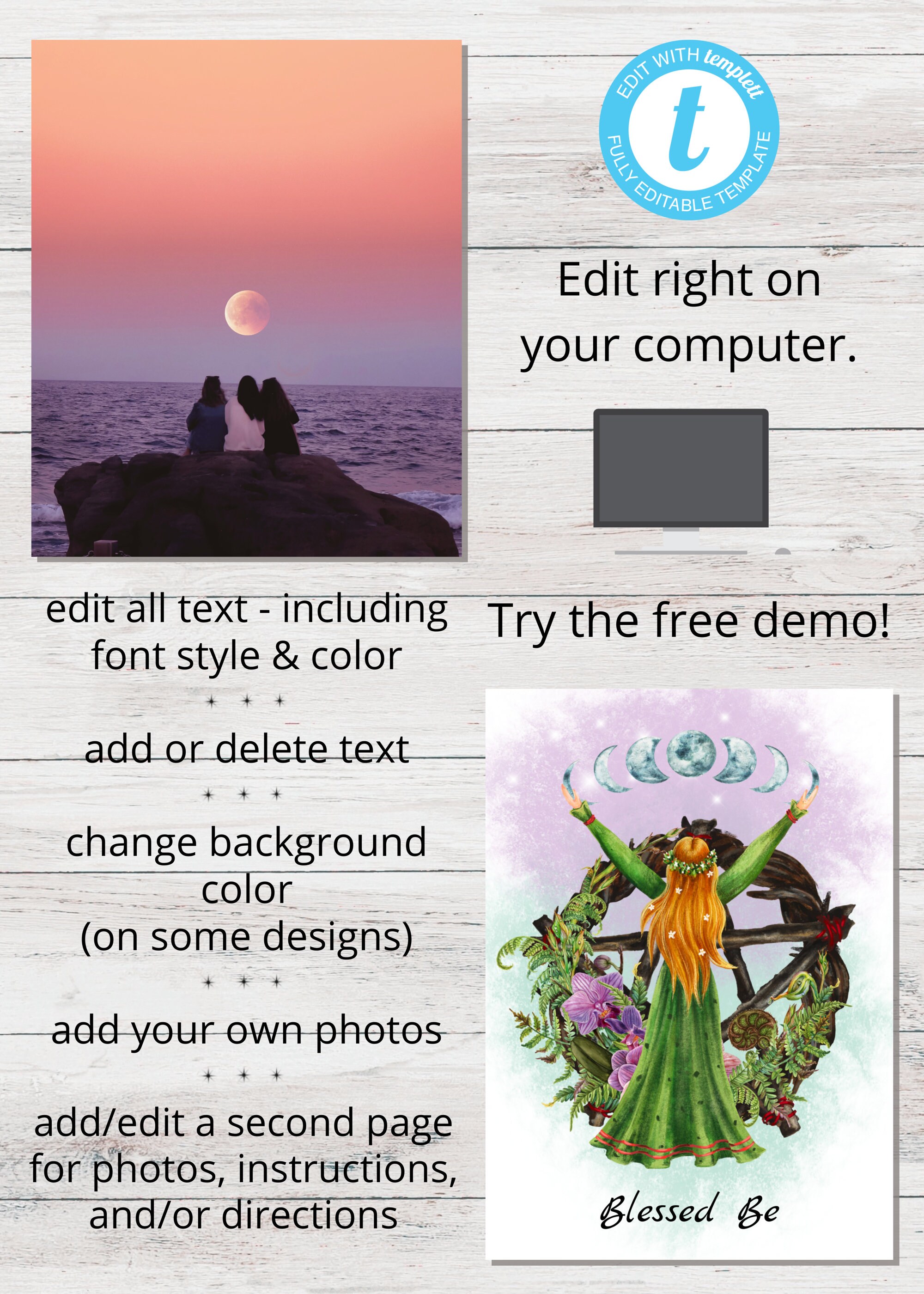 Editable Moon Goddess 3 Card Template | Printable Greeting Card | Edit ...