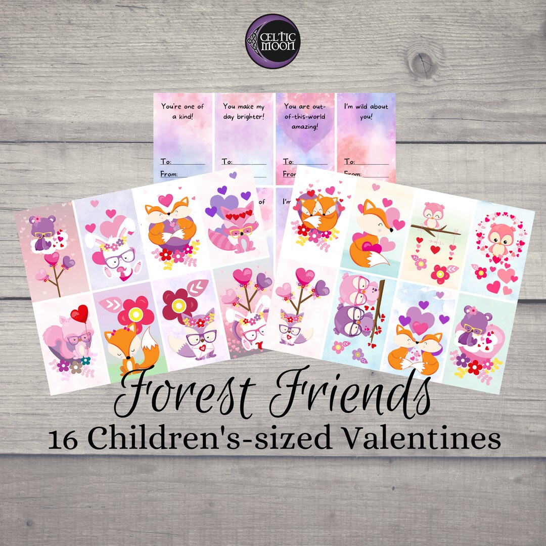 Forest Friends Children's Printable Valentine Cards - 16 Different ...