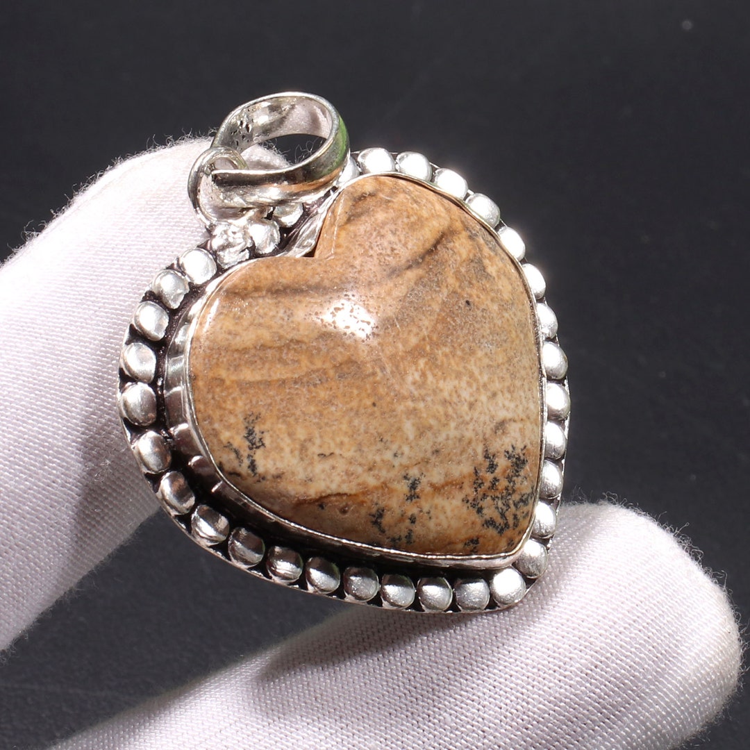 Heart Picture Jasper Gemstone Jewelry 925 Sterling Silver Pendant ...
