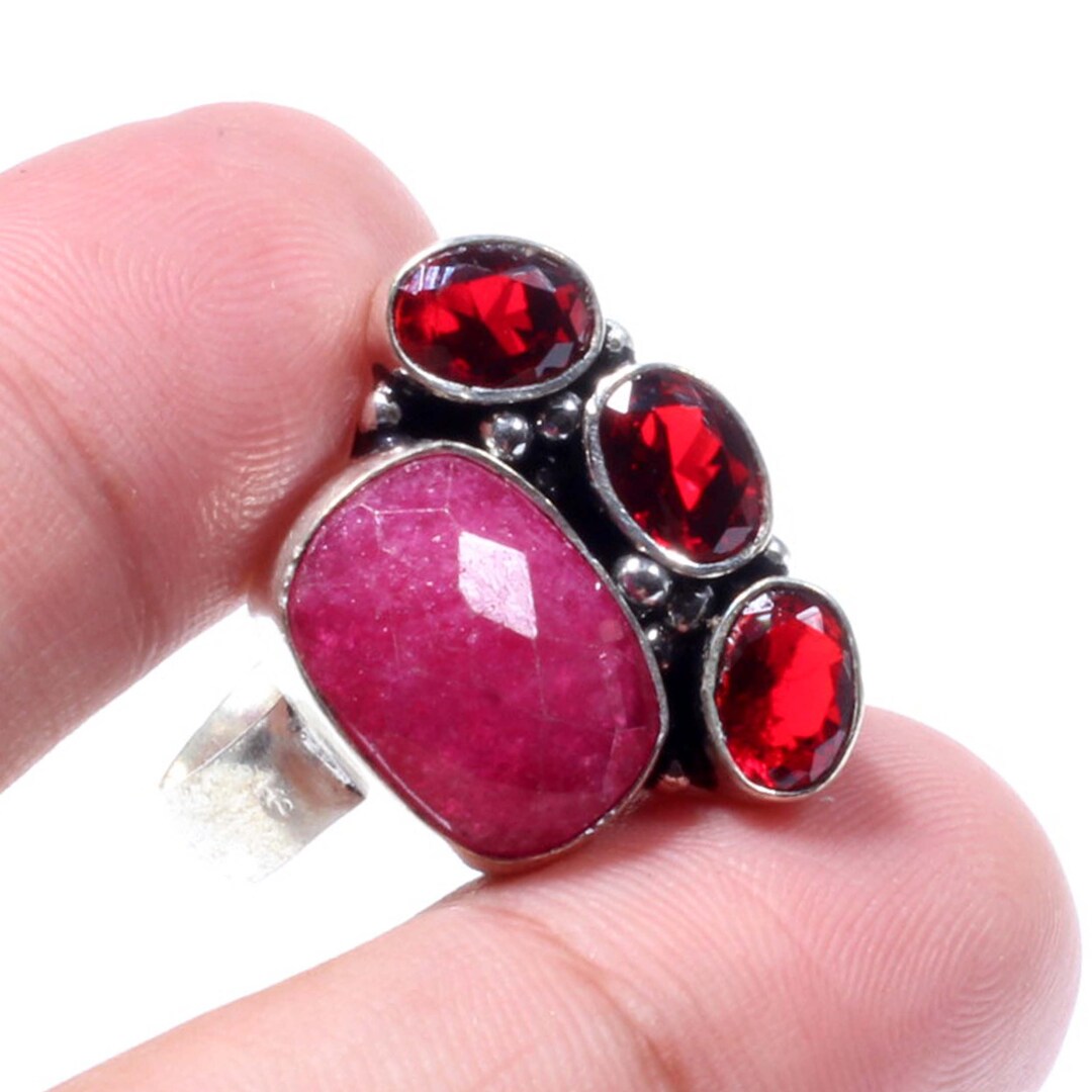 Ruby, Garnet Gemstone Jewelry 925 Sterling Silver Ruby, Garnet Ring ...
