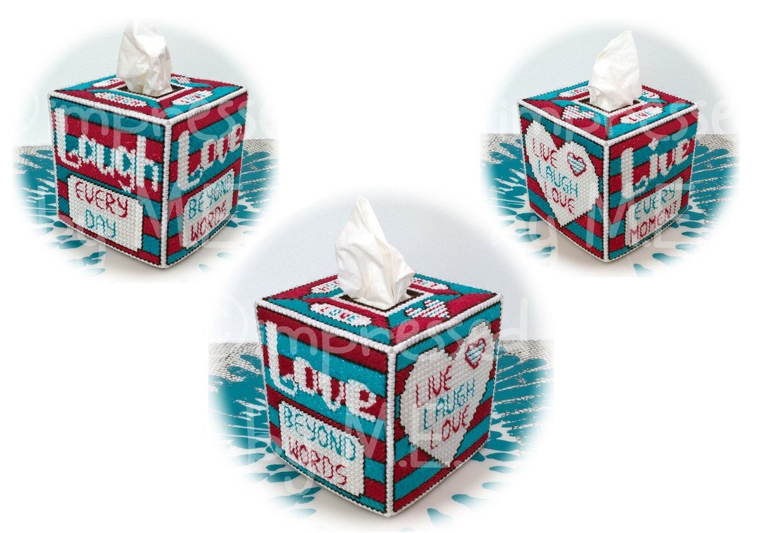 LIVE LAUGH LOVE Plastic Canvas Tissue Box Cover (pdf Pattern, Instant ...