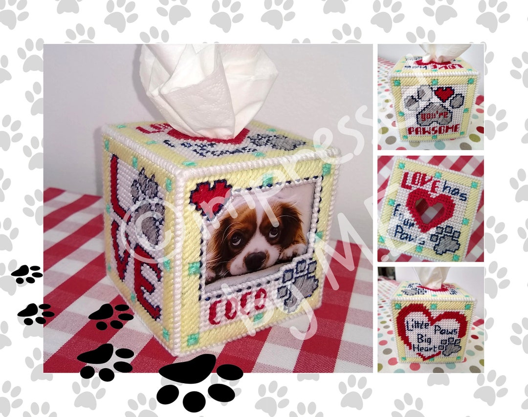 Plastic Canvas Tissue Box Cover/topper Paw Pet Dog Cat Quotes ...