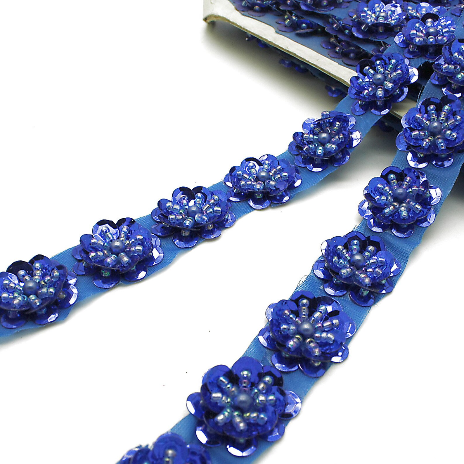 BLUE SEQUIN Trim Blue FLOWER Trim Blue Beaded Trim - Etsy