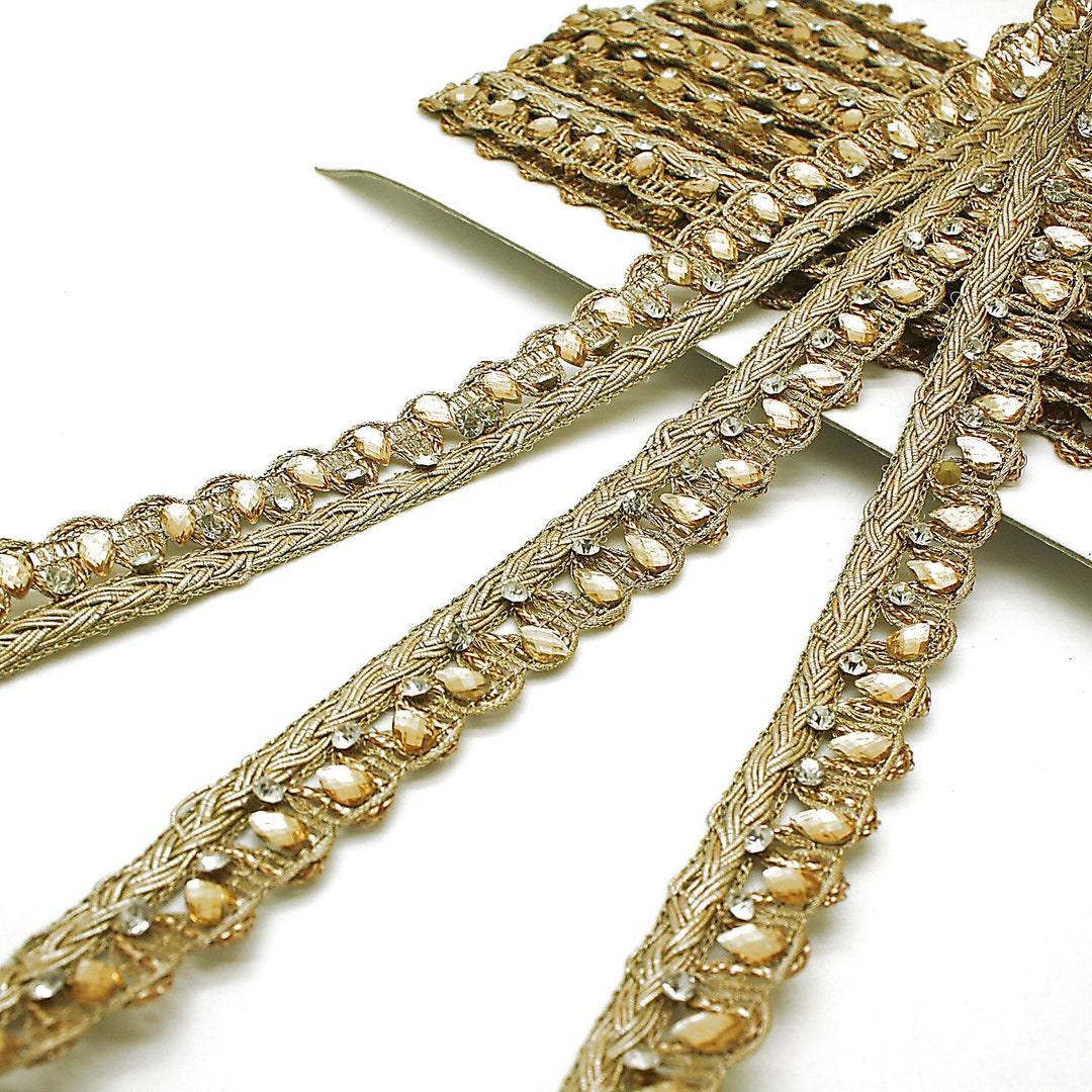 GOLD Rhinestone Trim Gold Beaded Trim With Rhinestones - Etsy