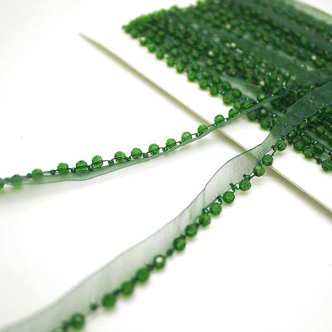 BOTTLE GREEN BEADED Trim With Beads Beaded Edging - Etsy