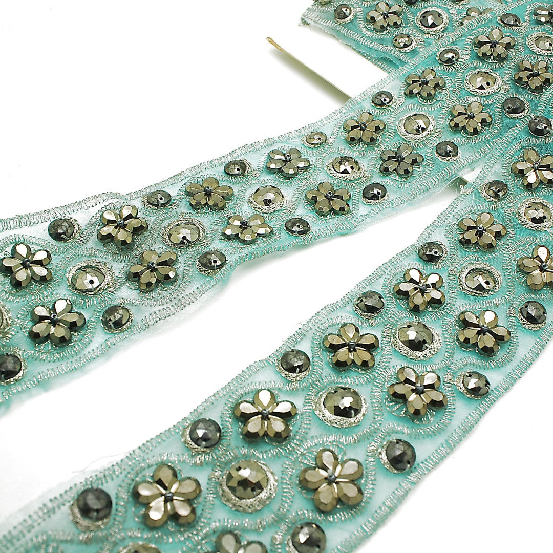 BLUE GRAY TRIM, Ribbon Trim Blue Rhinestone Trim Blue Beaded Trim - Etsy