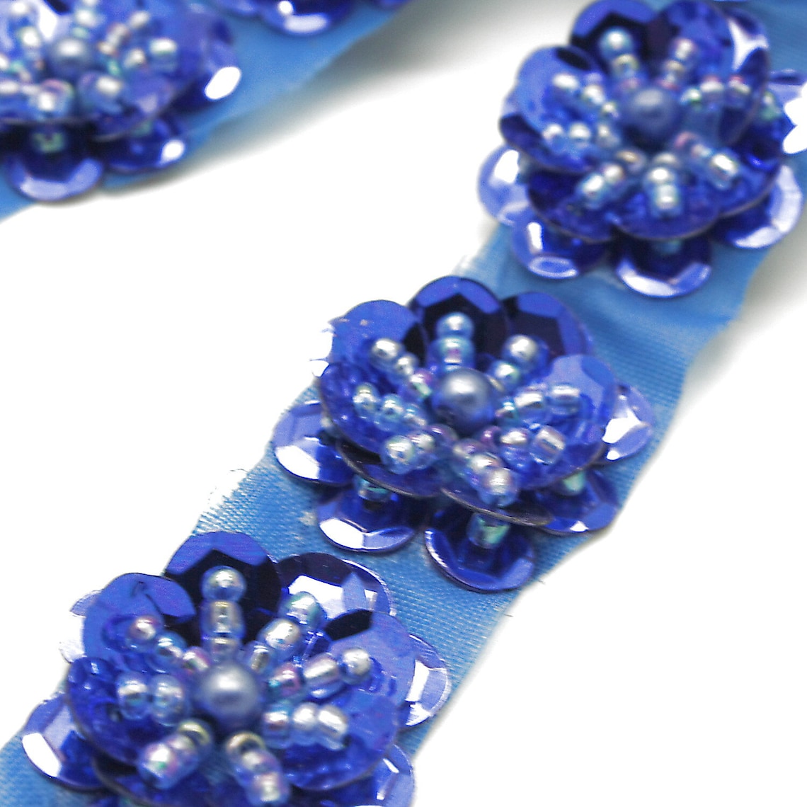 BLUE SEQUIN Trim Blue FLOWER Trim Blue Beaded Trim - Etsy