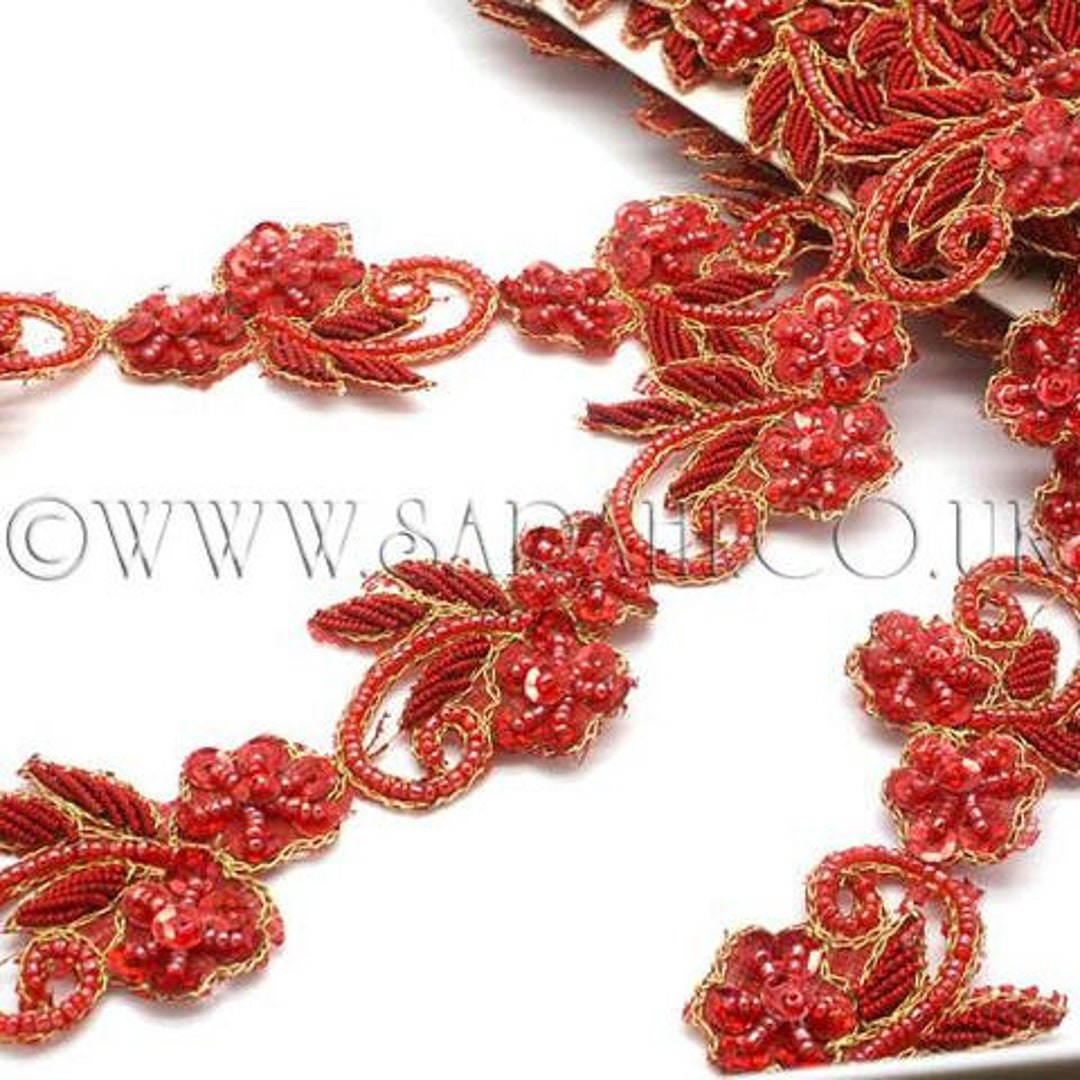 RED BEADED FLORAL Trim - Etsy