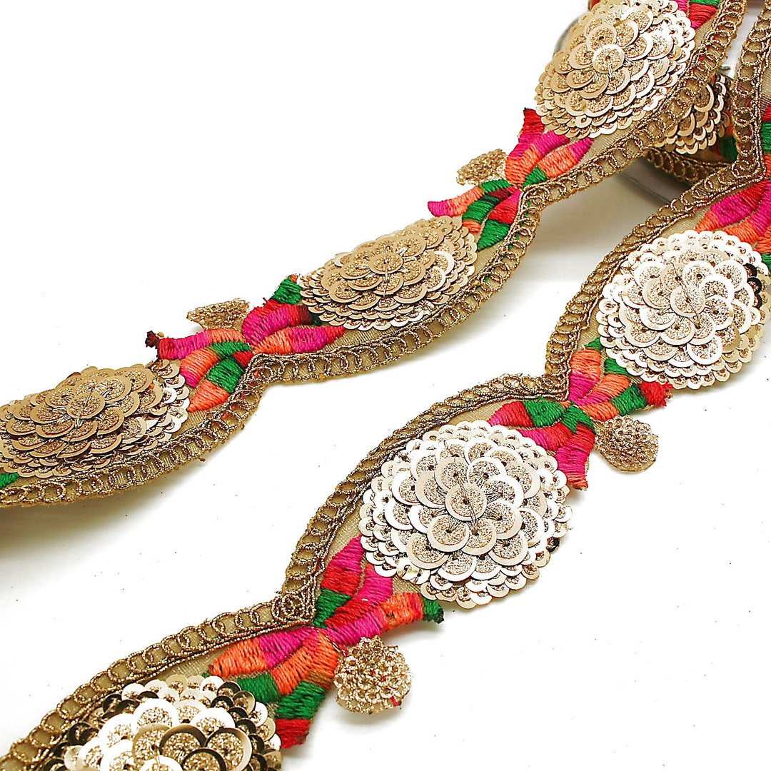 PINK GREEN Sequin Trim Multicolor Trim With Sequins Peacock - Etsy