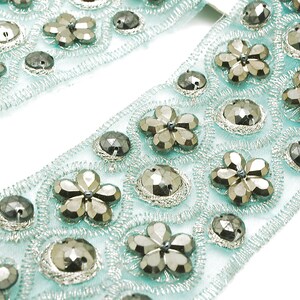 BLUE GRAY TRIM, Ribbon Trim Blue Rhinestone Trim Blue Beaded Trim - Etsy