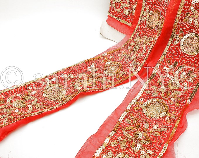 RED BEADED FLORAL Trim - Etsy