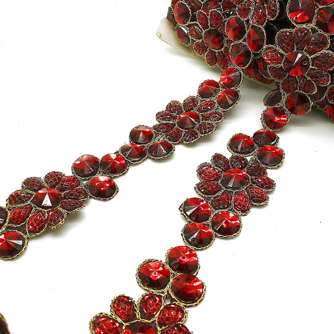 MAROON Floral RHINESTONE Trim With Rhinestones Trim for Costume Design ...