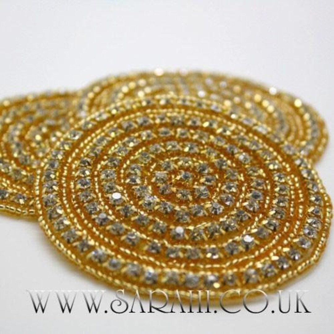 Gold Crystal Circle Applique, Motif With Beaded Beaded Trim - Etsy
