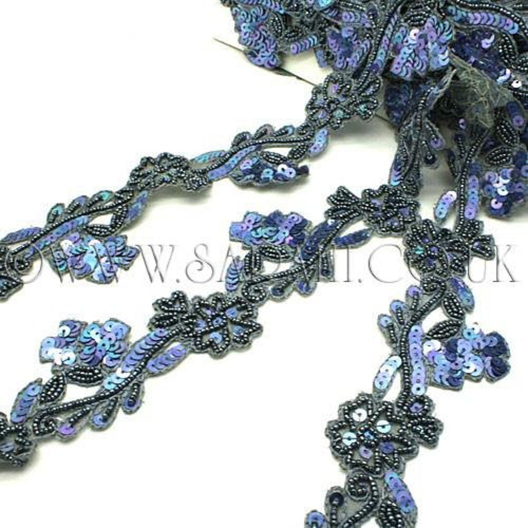 BLUE SEQUIN FLORAL Trim Blue Beaded Trim Bead Sequin - Etsy