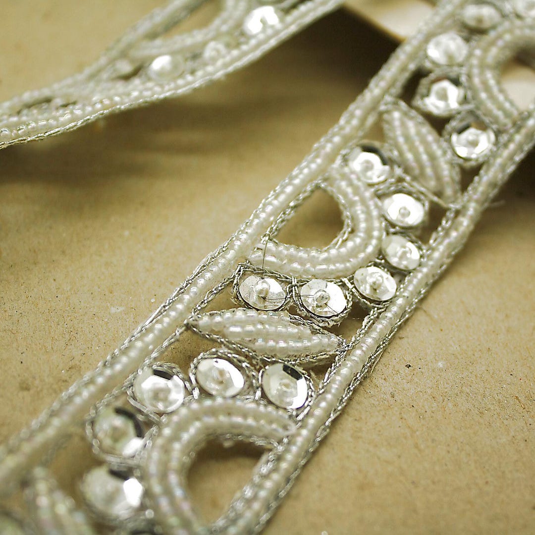 WHITE BEADED Trim White Sequin Trim White Beaded Embellishment With ...