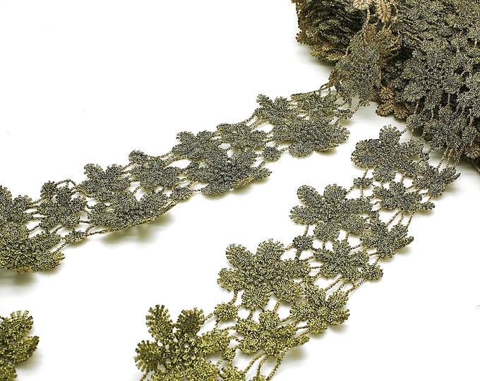 Pewter Gold Floral Lace Trim, 2 7/16" Wide, DIY Crafts - Etsy