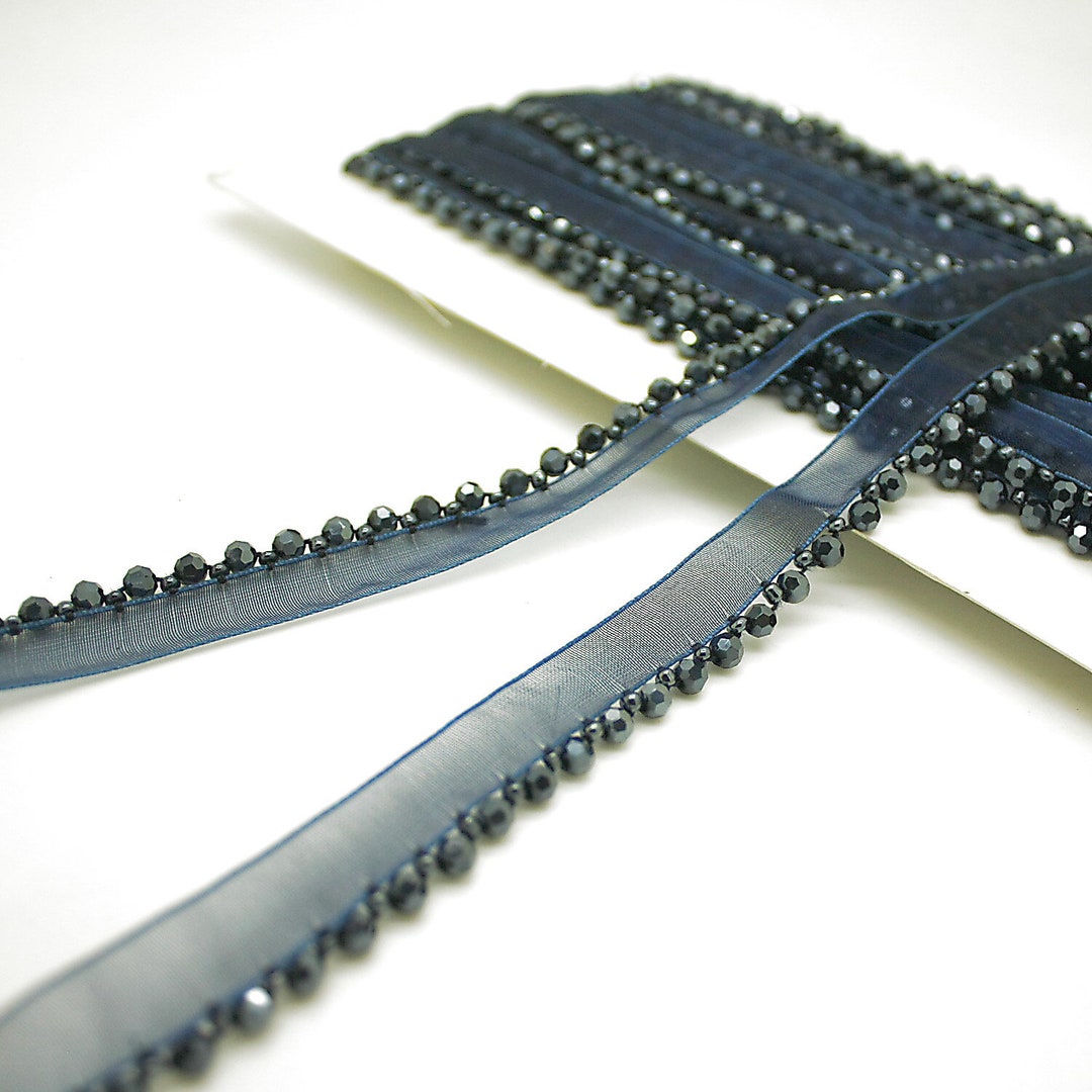 DARK Blue BEADED TRIM With Beads Beaded Edging - Etsy