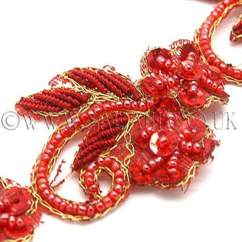 RED BEADED FLORAL Trim - Etsy