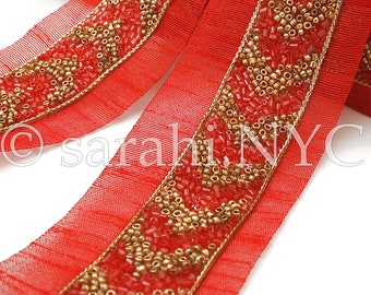 RED BEADED FLORAL Trim - Etsy