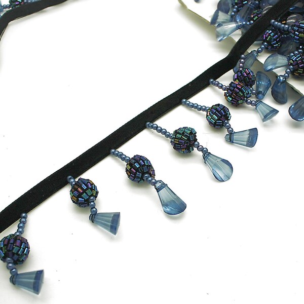 Dark Blue Beaded Fabric - Etsy