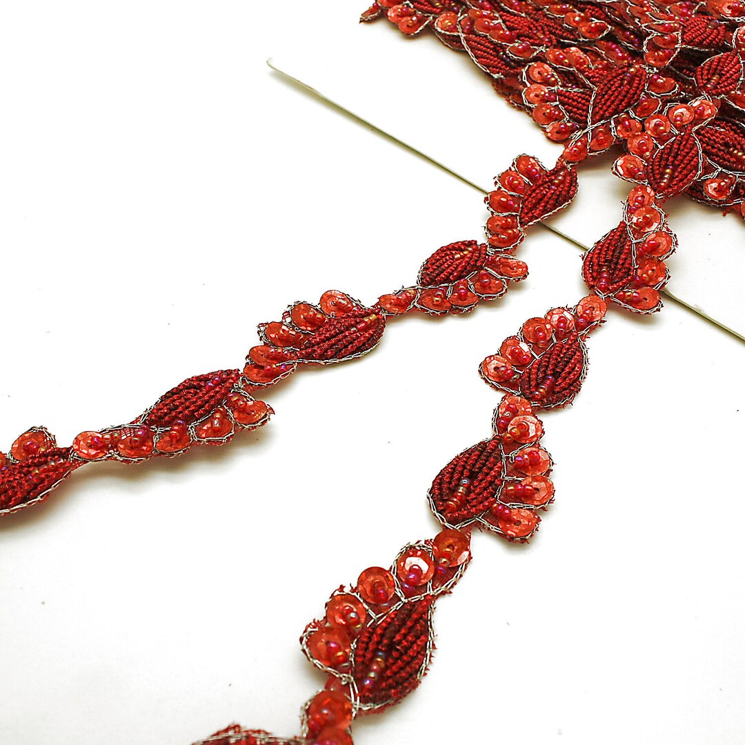 RED Silver Trim Red PAISLEY Trim Red Sequin Trim Red FLORAL Trim Red ...
