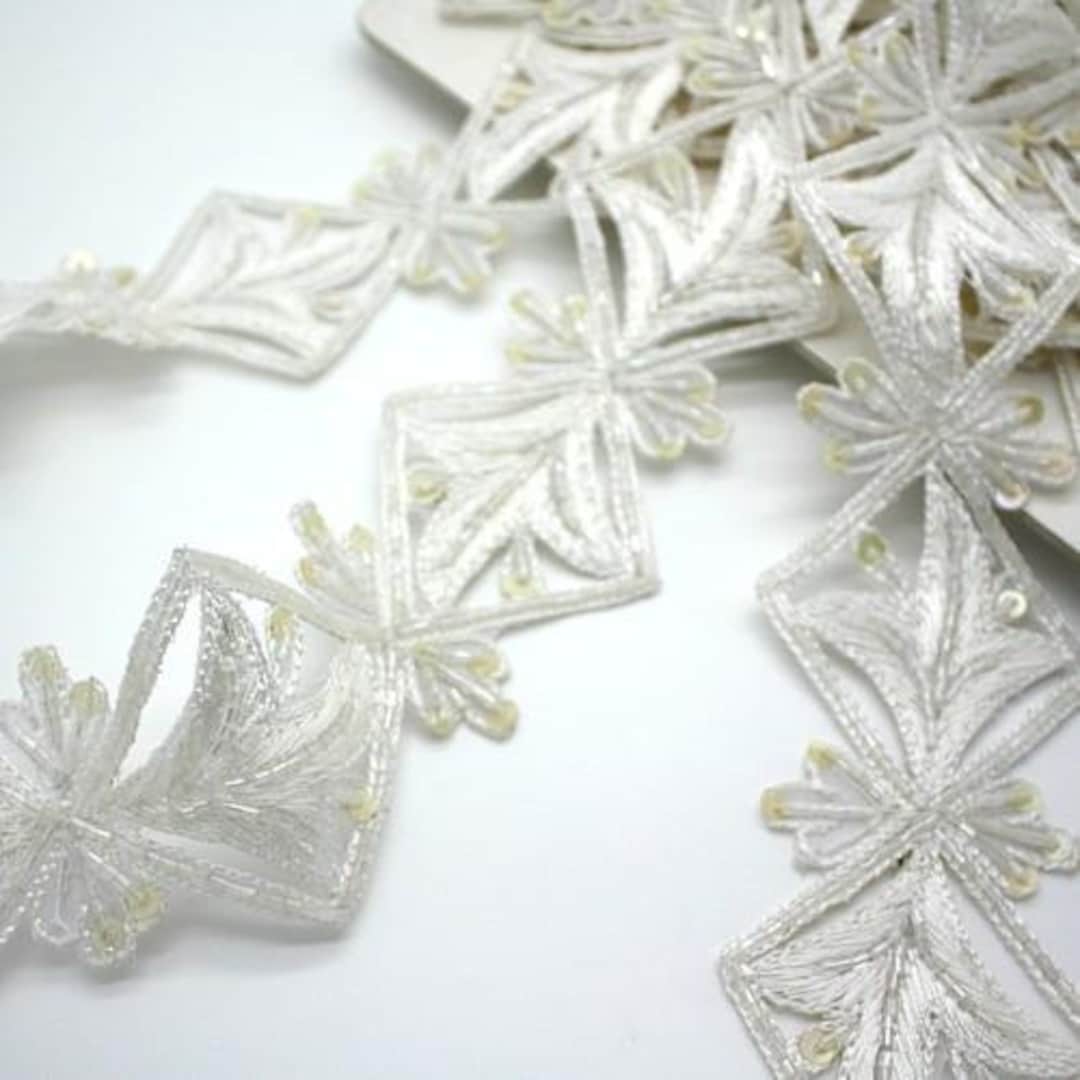 WHITE BUGLE BEAD Sequin Trim - Etsy