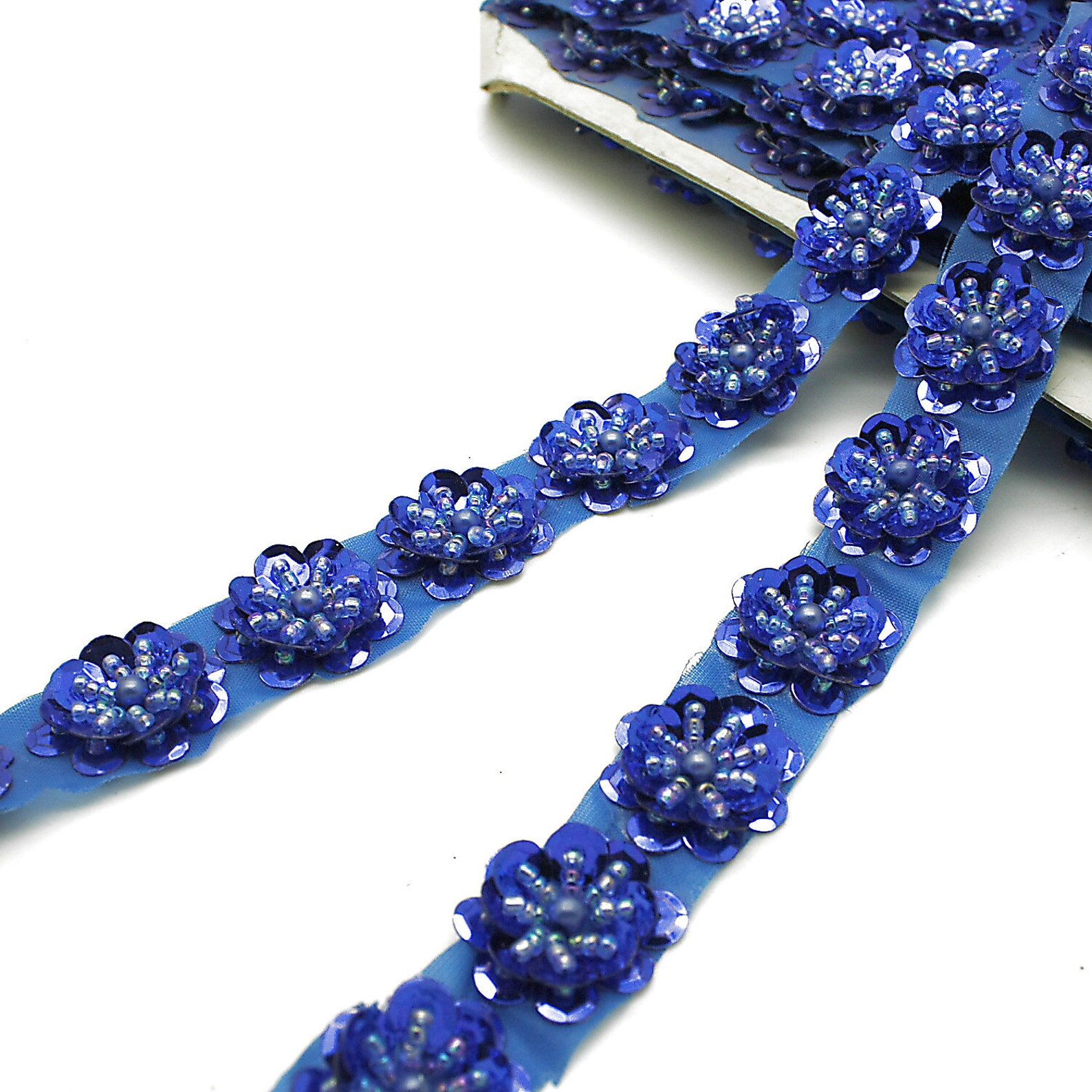 BLUE SEQUIN Trim Blue FLOWER Trim Blue Beaded Trim - Etsy