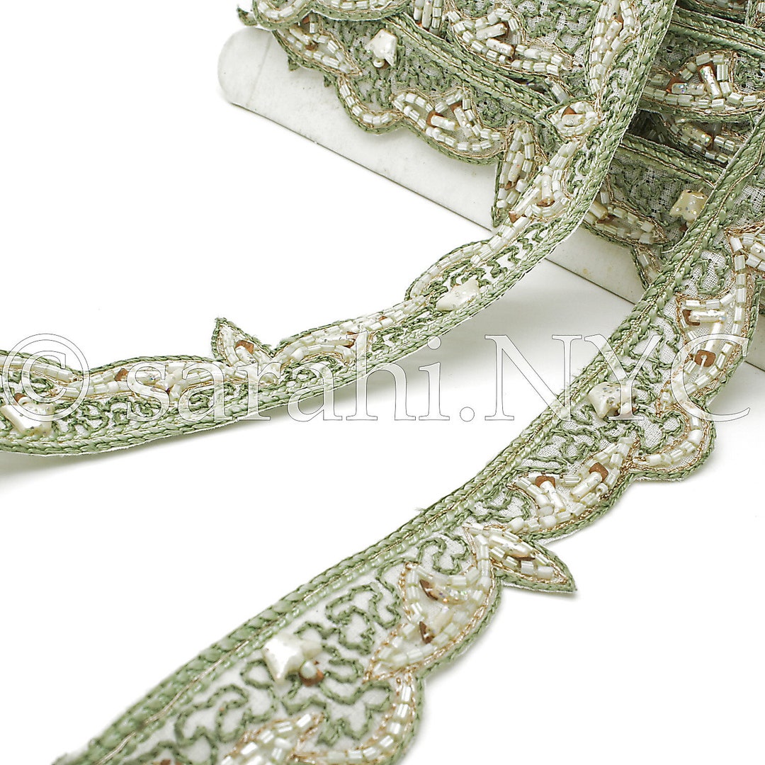 LIGHT GREEN and WHITE Beaded Trim Edging - Etsy