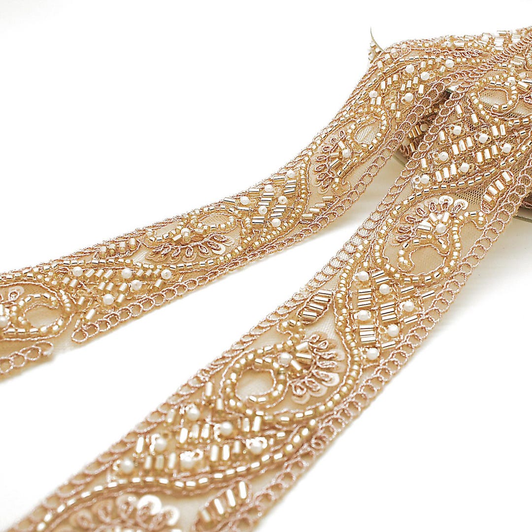 ROSE GOLD Beaded Trim Gold Sequin Trim Lace Beaded Trim Gold Beaded ...